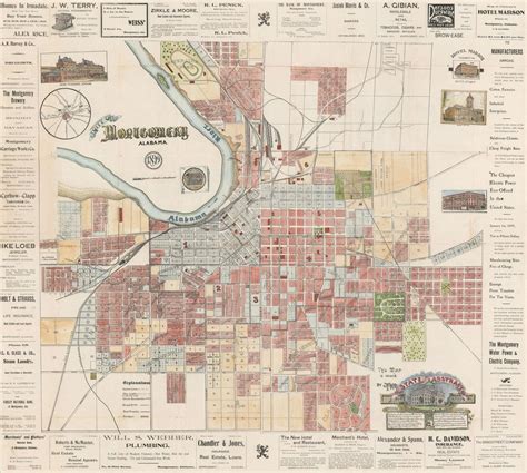 Montgomery Alabama Map Print 1899 City Plan Reproduction Etsy