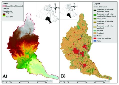 Grand River Watershed A Elevation Map And B Land Cover Map Download Scientific Diagram