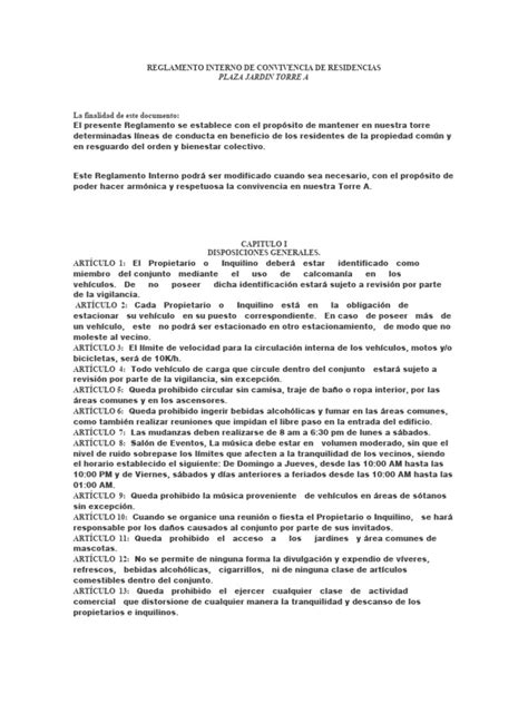 Modelo De Reglamento Interno De Convivencia De Residencias Pdf