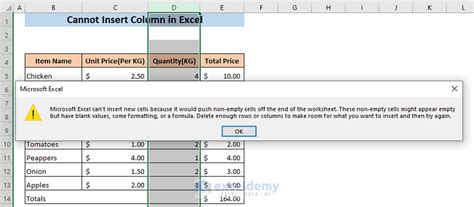 Cannot Insert Column In Excel All Possible Causes With Solutions