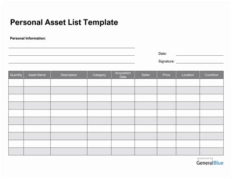 Personal Asset List Template In Excel