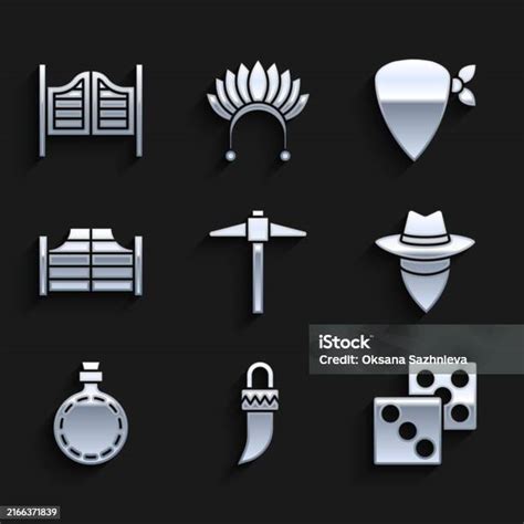 Set Pickaxe Tooth Game Dice Cowboy Canteen Water Bottle Saloon Door