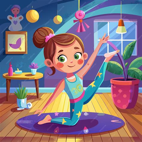 A Cartoon Of A Girl Doing Yoga In A Room With A Window And A Plant In