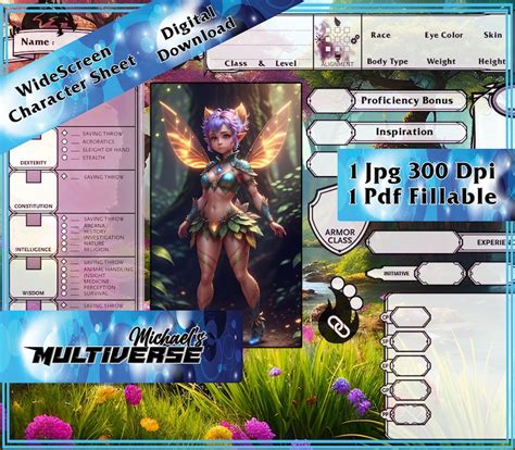 Dnd 5e Character Sheet Pixie Theme Custom Fantasy Sci Fi Anime Etsy