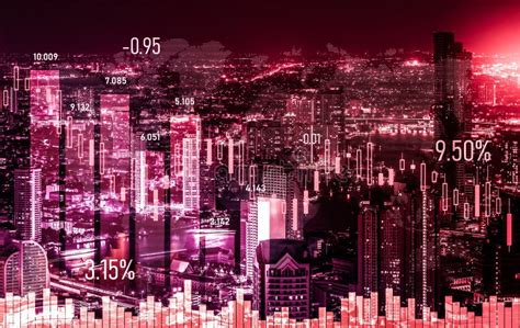 Declined Economic Graph Falling Down Overlaps Modernistic City Stock