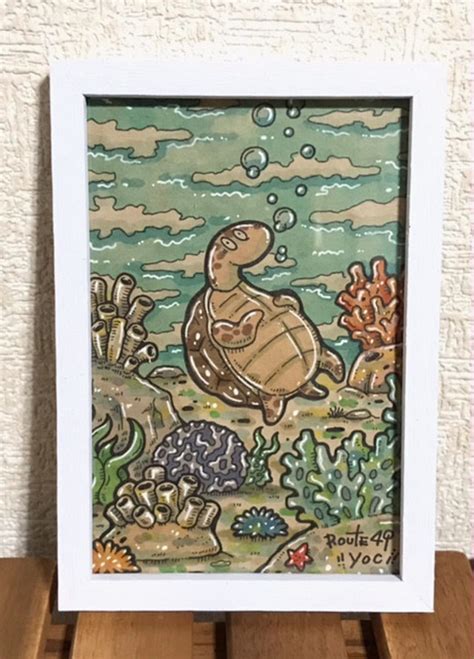 【物思い亀】 アート 絵 亀 海 原画 イラスト Yoc 通販 14855280｜creema クリーマ