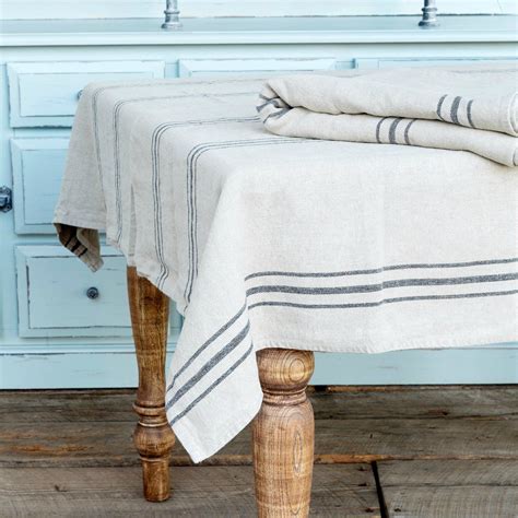 Square French Stripe Linen Tablecloth Farmhouse Tablecloths Striped