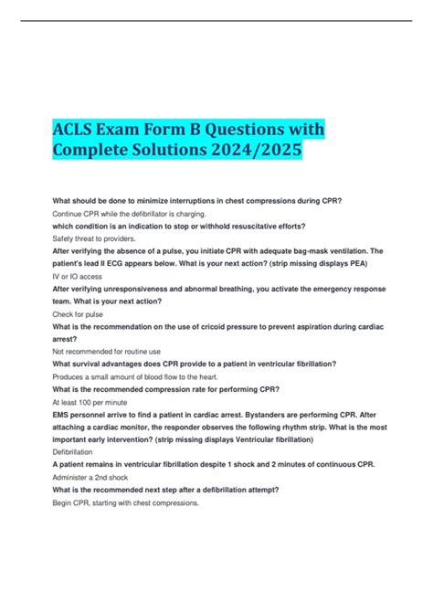 Acls Exam Form B Questions With Complete Solutions 2024 2025 Acls Stuvia Us