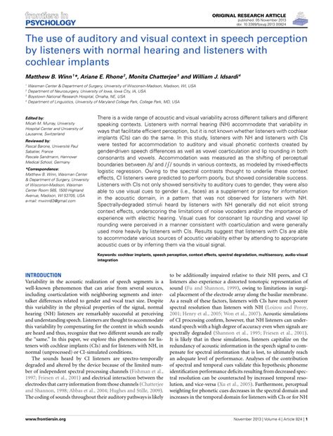 Pdf The Use Of Auditory And Visual Context In Speech Perception By Listeners With Normal
