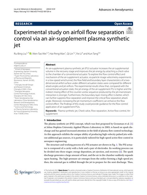 Pdf Experimental Study On Airfoil Flow Separation Control Via An Air