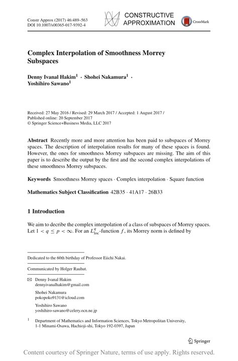 Complex Interpolation Of Smoothness Morrey Subspaces Request Pdf
