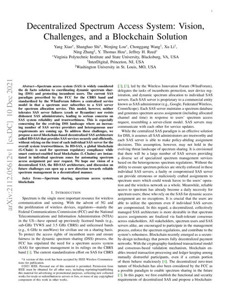 Decentralized Spectrum Access System Vision Challenges And A