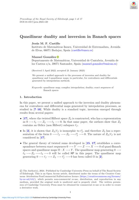 Pdf Quasilinear Duality And Inversion In Banach Spaces