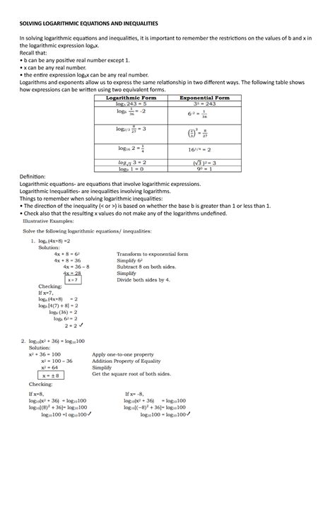 Oct 20 2023 Logarithm Equations And Inequality Solving Logarithmic