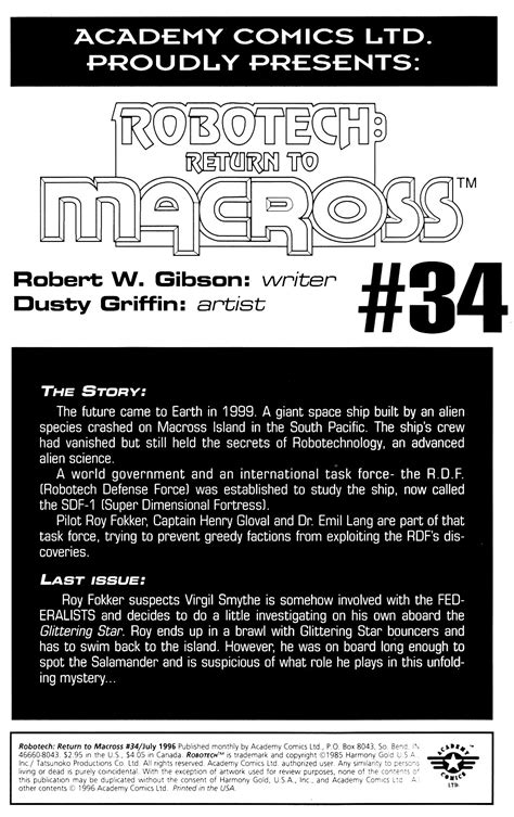 Read Online Robotech Return To Macross Comic Issue 34