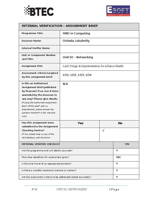 2710 1666634345190 Unit 02 Networking Internal Verification Assignment Brief Programme Title