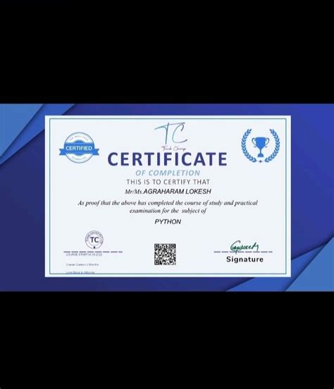 Here Is The New One To Share Python Completion Certificate Agraharam Lokesh