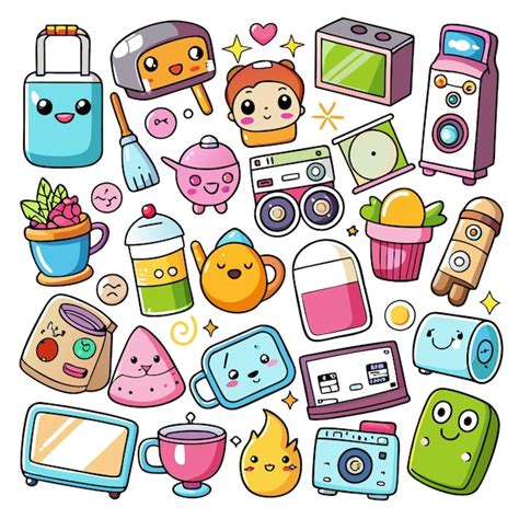 Cute Cartoon Objects With Smiling Faces Premium Ai Generated Vector