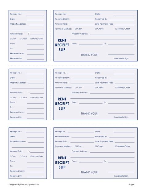 Fillable Rent Receipt Template Wordlayouts