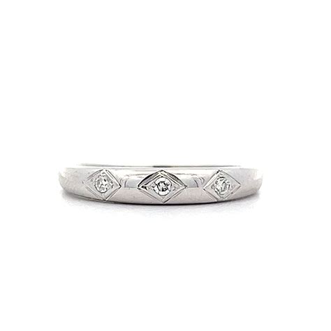 06 Vintage Flush Set Diamond Band In 14k White Gold Filigree Jewelers