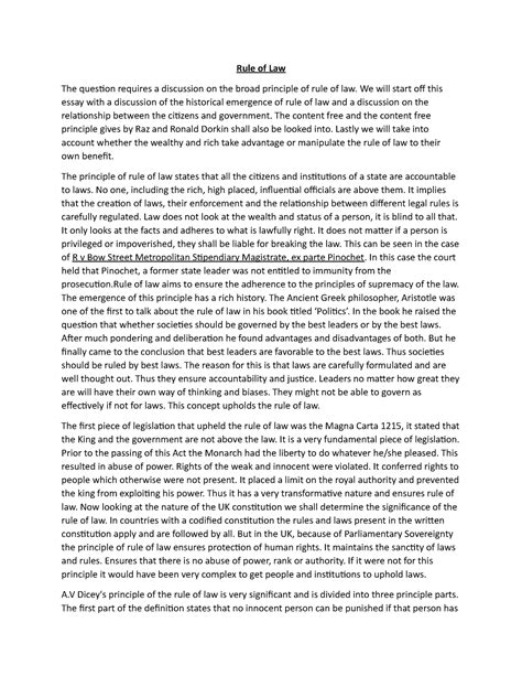 Rule Of Law This Is A Comprehensive Assignment On The Rule Of Law