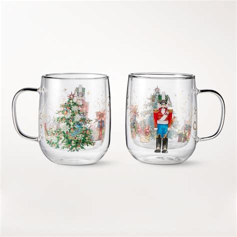 Nutcracker Coffee Mugs Festive Double Wall Set Williams Sonoma