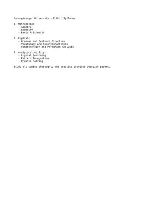 Jahangirnagar University E Unit Syllabus Pdf