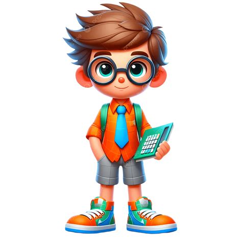 3d Cartoon Student Doing Math Homework Cute Stylish Student Png