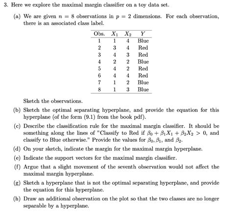 Solved 3 Here We Explore The Maximal Margin Classifier On A