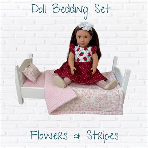 Doll Bedding Set Reversible Blanket And Pillow Fits 18 Dolls Cat
