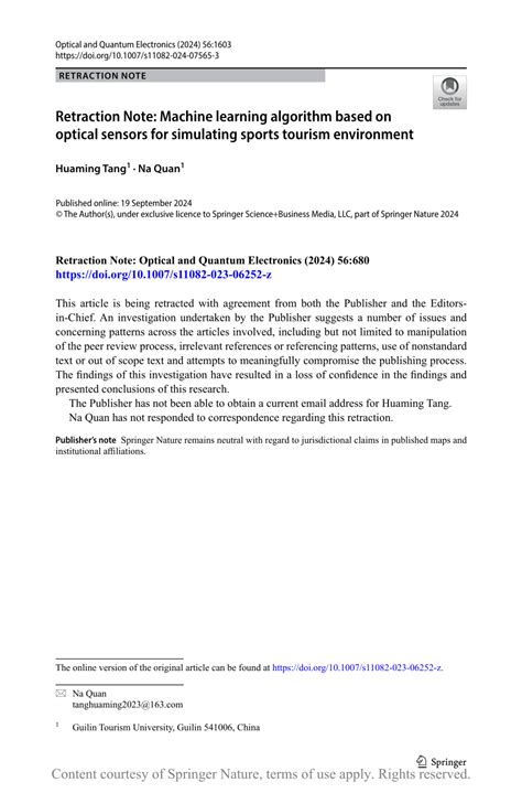Retraction Note Machine Learning Algorithm Based On Optical Sensors