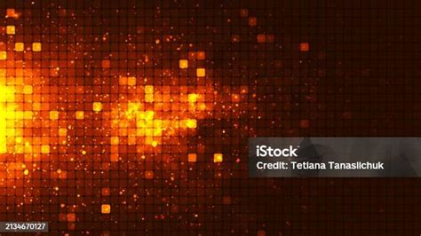 주황색 사각형과 밝은 불 입자의 원활한 추상 배경입니다 추상 그라데이션 배경입니다 웹 디자인의 배경 작은 사각형 간단한 컴퓨터 모자이크 블록 3d 벡터 모자이크 처리에 대한
