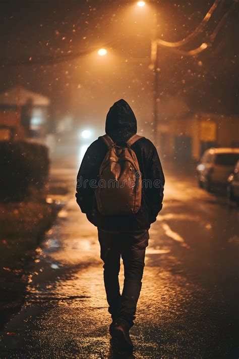 Boy Walking Alone In The Rain