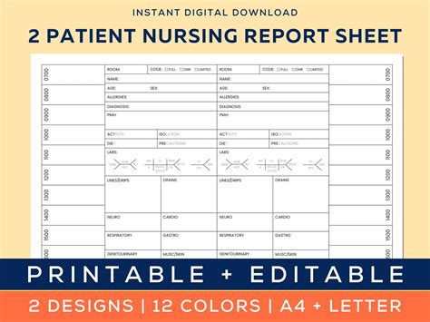 2 Patient Nursing Report Sheet Two Patient Reporting Template Nurse