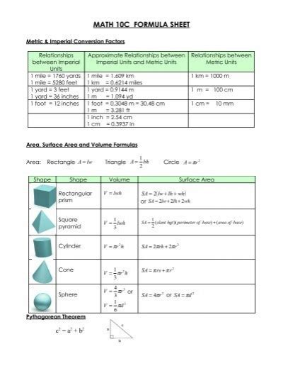 Math 10c Formula Sheet