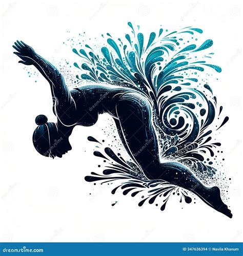 A Swimmer In Silhouette Diving Into Abstract Waves With Small Water