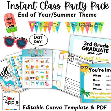 Instant Summer End Of Year Party Pack Classroom Party Kit Printable