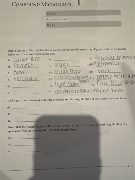 Solved Compound Microscopyn ﻿a M Einstructord A T Ebefore