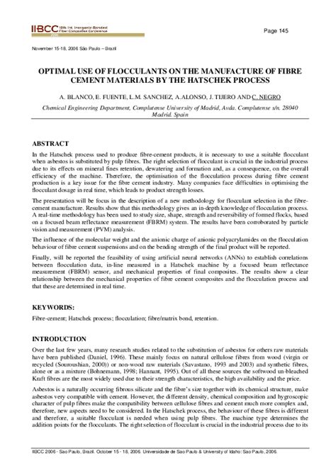 Pdf Optimal Use Of Flocculants On The Manufacture Of Fibre Cement Materials By The Hatschek
