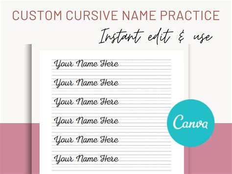 Cursive Name Practice Custom Cursive Name Writing Worksheet Editable