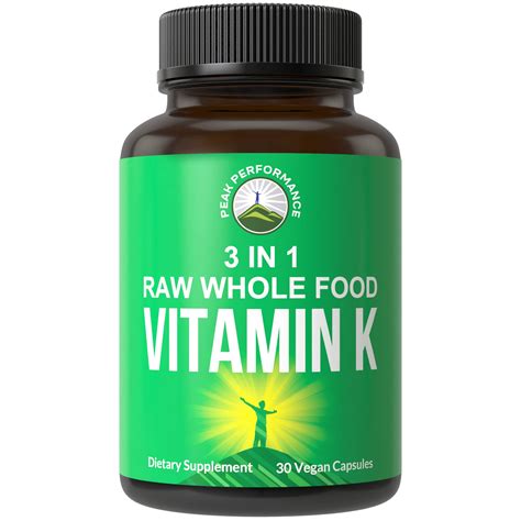 Peak Performance Raw Whole Food Vitamin K Capsules Vegan Supplement