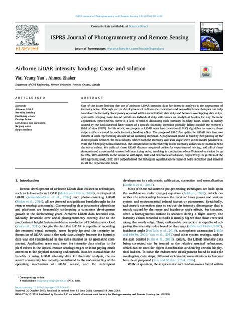 Pdf Airborne Lidar Intensity Banding Cause And Solution