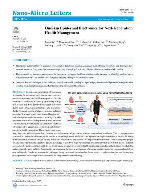 Pdf On Skin Epidermal Electronics For Next Generation Health Management