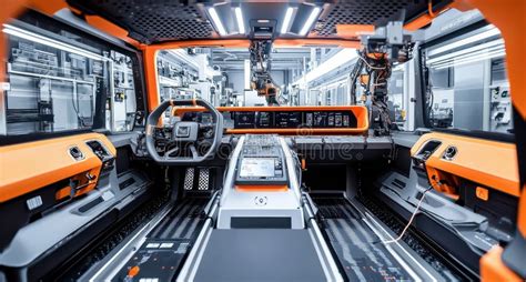Futuristic Car Cockpit In An Advanced Manufacturing Environment With
