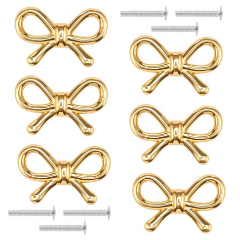 246 Pcs Bow Shape Drawer Knobs Gold Brass Cabinet Pulls With Screws Decorative Cupboard