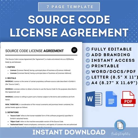 Source Code License Agreement Template Probiztemplates
