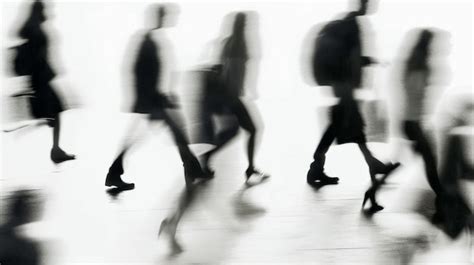 Blurry Image Of People Walking In A Blur With A White Background