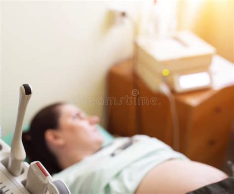 Pregnant Girl On Ultrasound Examination In The Third Trimester Examination Of The Amount Of