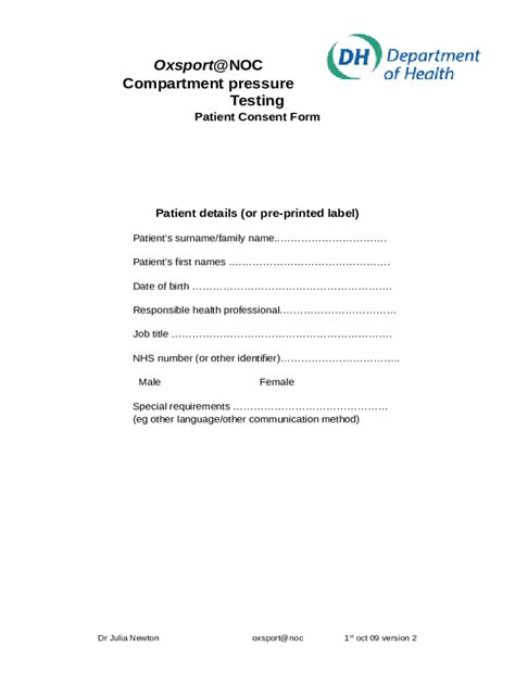 Compartment Pressure Testing Patient Consent Doc Template Pdffiller