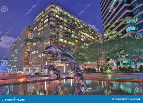 Hong Kong China Silver Dolphin Sculpture Editorial Stock Image